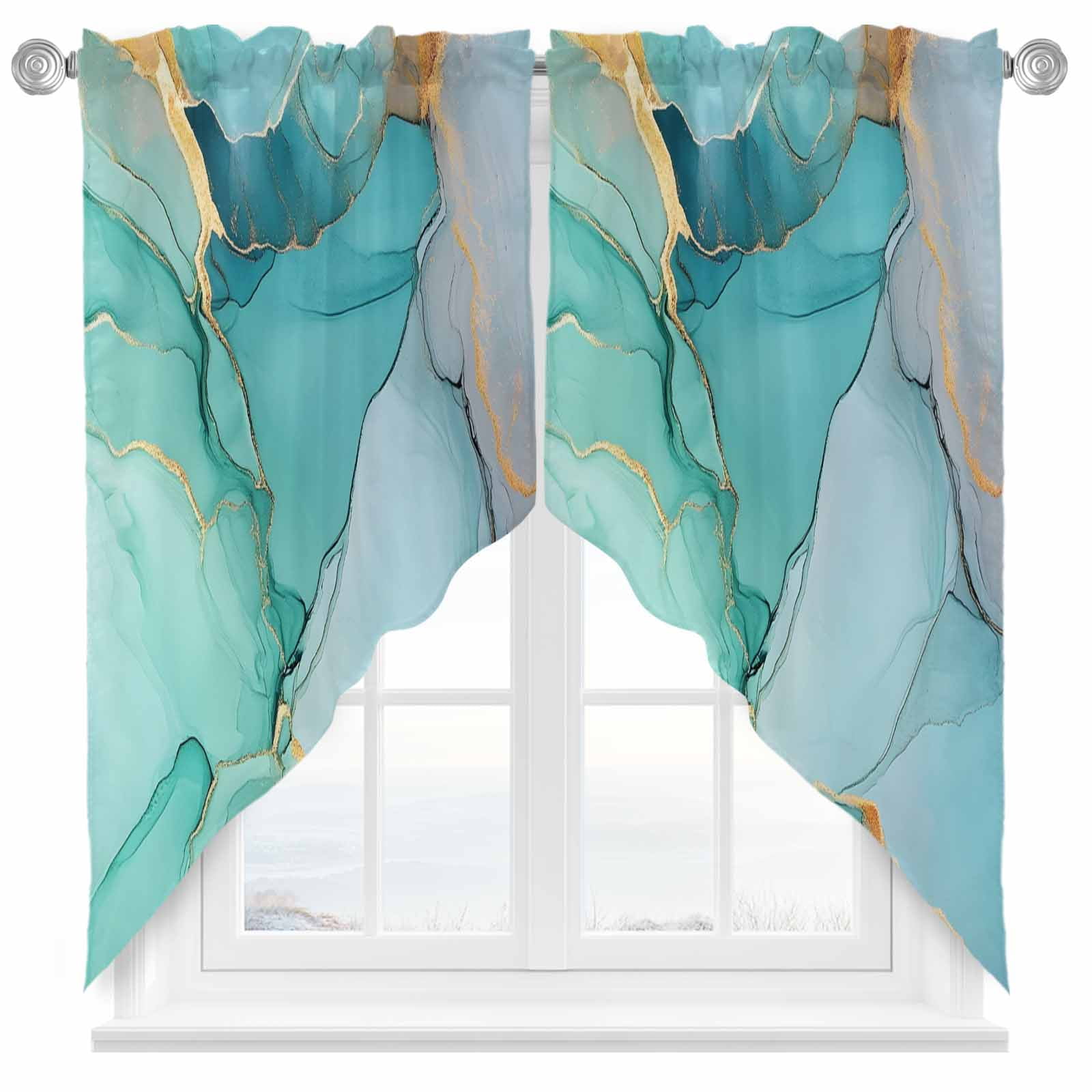 Abstract Teal Swag Curtain Valance for Windows, Aqua Marble Cracks ...