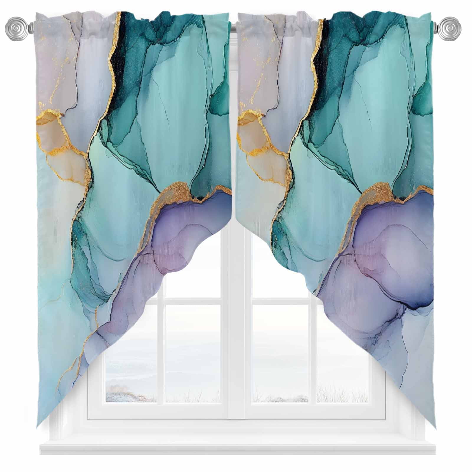 Abstract Teal Swag Curtain Valance for Windows, Purple Gold Marble ...