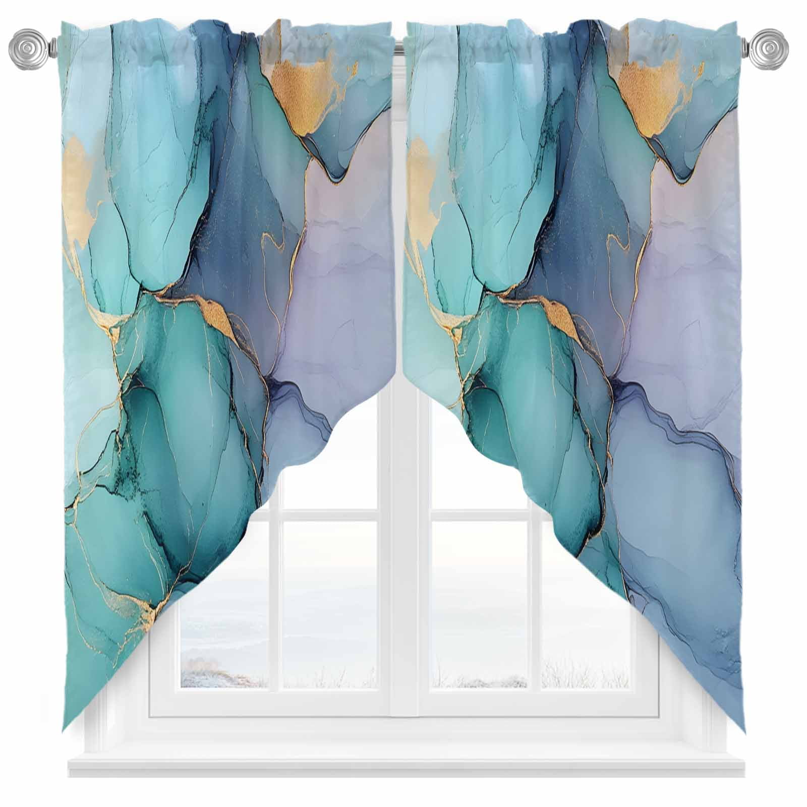 Abstract Teal Swag Curtain Valance for Windows, Purple Ombre Marble ...
