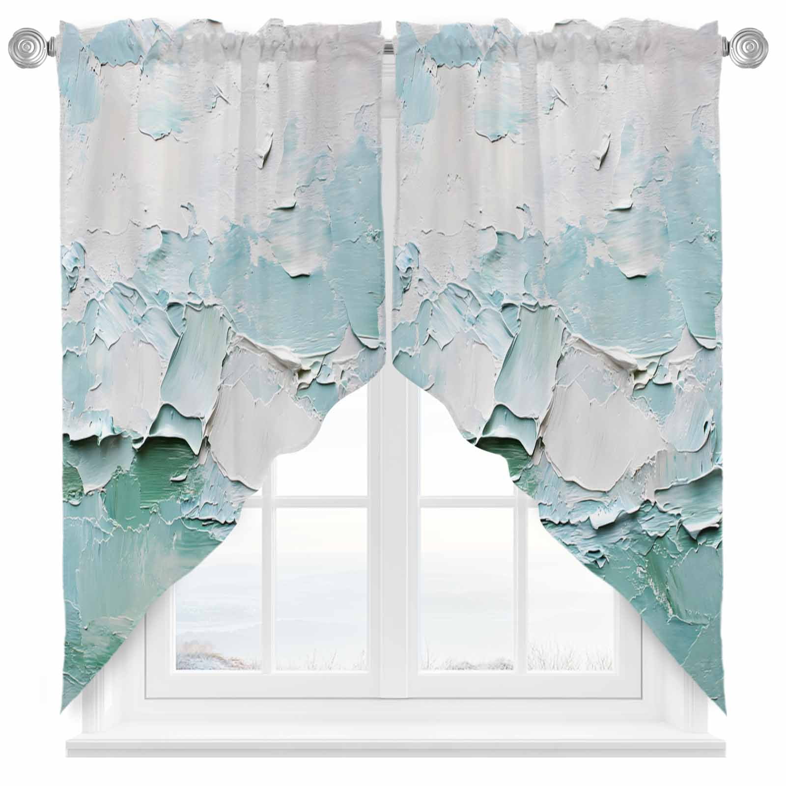 Abstract Teal Swag Valances for Windows 2 Pack Green White Oil Painting ...