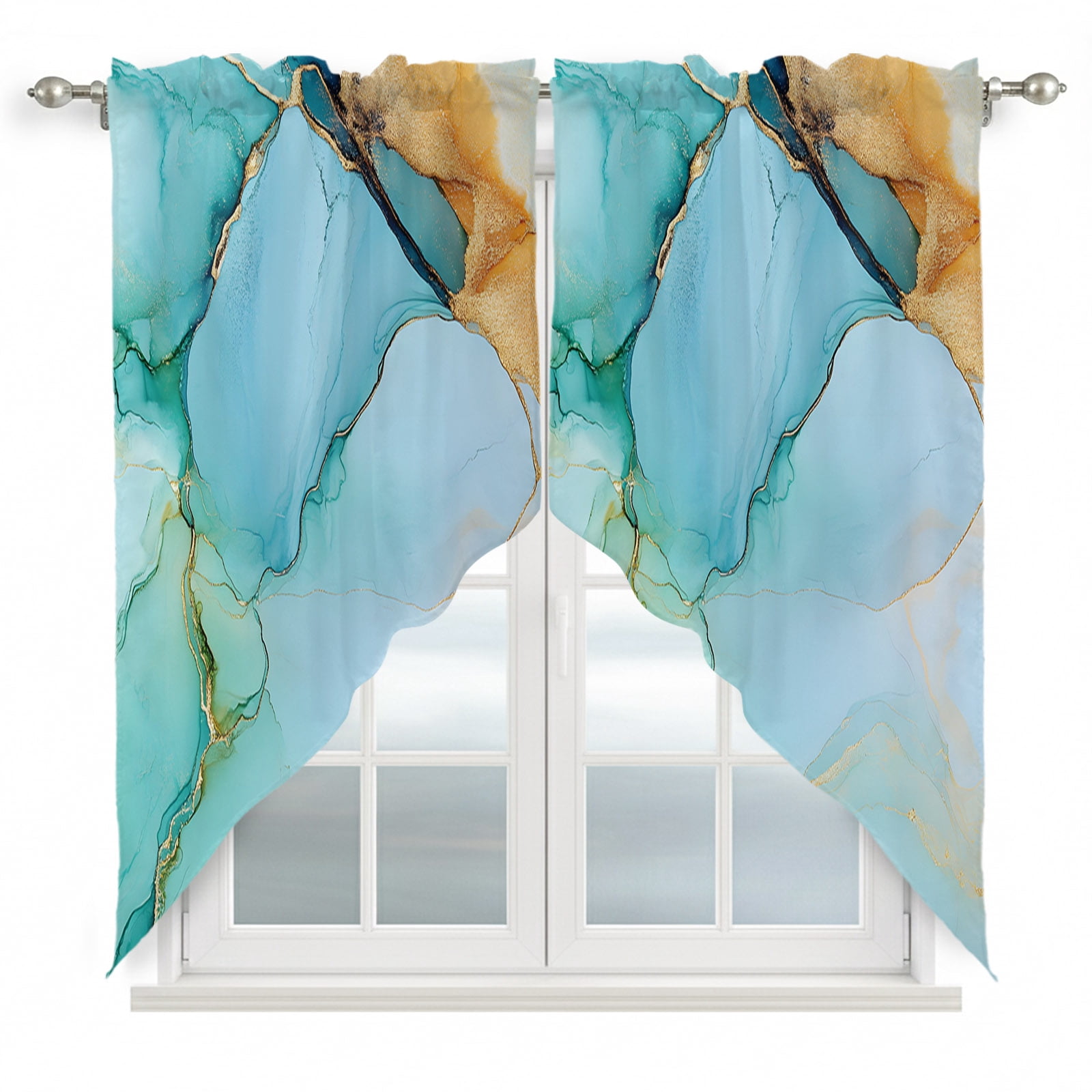 Abstract Teal Swag Valances for Windows 36 inches Long, Green Gold ...