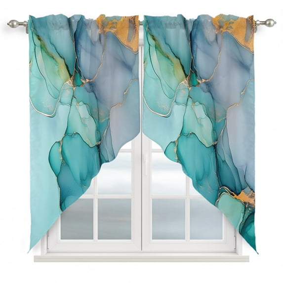 Abstract Teal Swag Valances for Windows 45 inches Long, Blue Gold ...