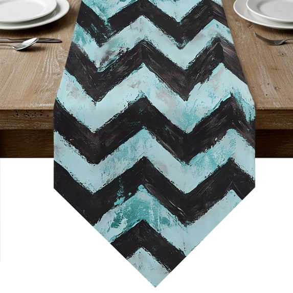 Abstract Teal Table Runner Linen Burlap Table Runner 72 Inches Long ...