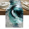 Abstract Teal Table Runner Modern Geometric Grey Green Waves ...