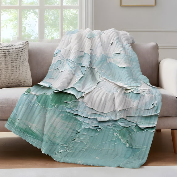 Abstract Teal Throw Blanket for Couch Green White Oil Painting Texture ...