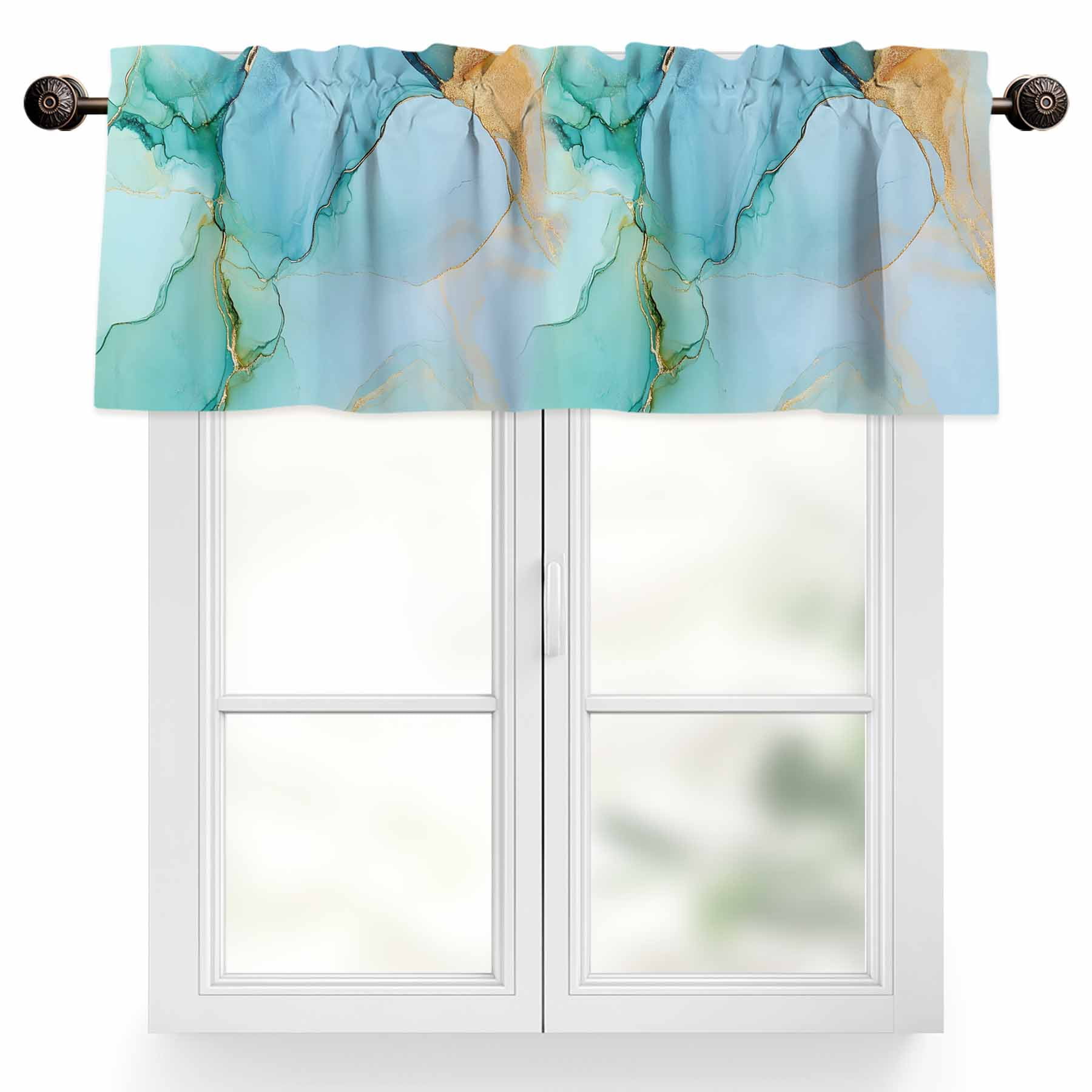 Abstract Teal Valances for Windows, 60 x 18in, Green Gold Marble ...