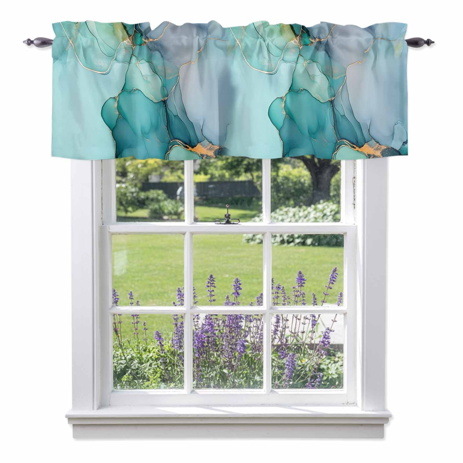 Abstract Teal Valances for Windows, Blue Gold Marble Natural Stone ...