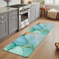 Abstract Teal Washable Runner Rug 2X5 ft Green Gold Marble Natural ...