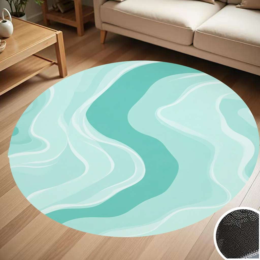 Abstract Teal Wavy Pattern Design Round Carpet Living Room Bedroom Home ...