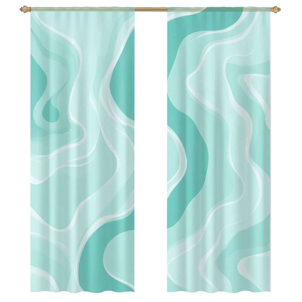 Abstract Teal Wavy Pattern Design Tulle Curtains For Living Room ...