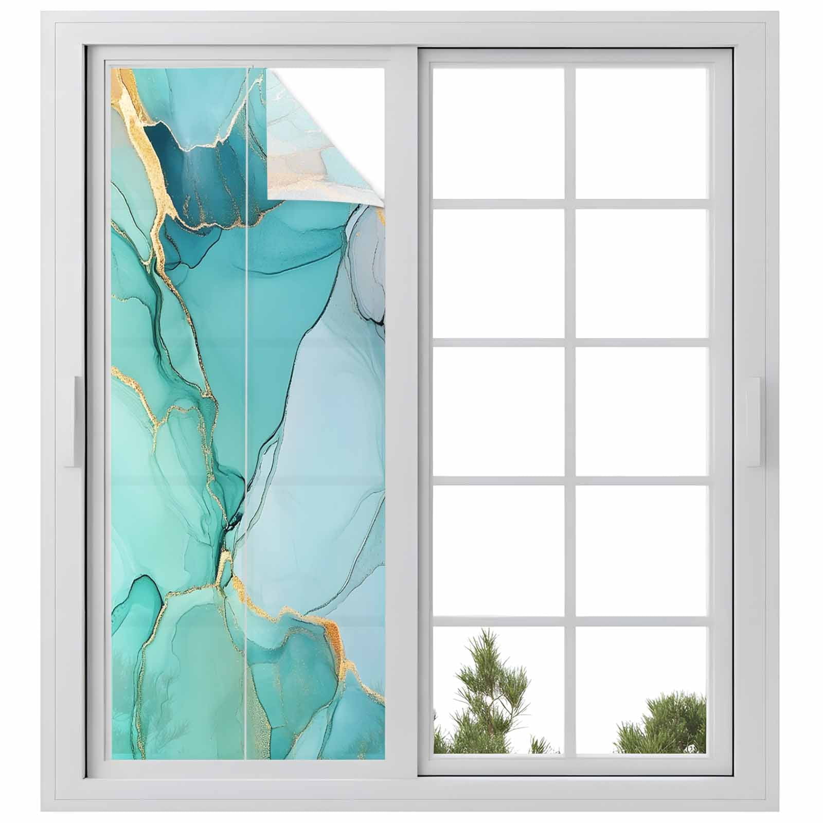 Abstract Teal Window Privacy Film Aqua Marble Cracks Texture Crystal ...