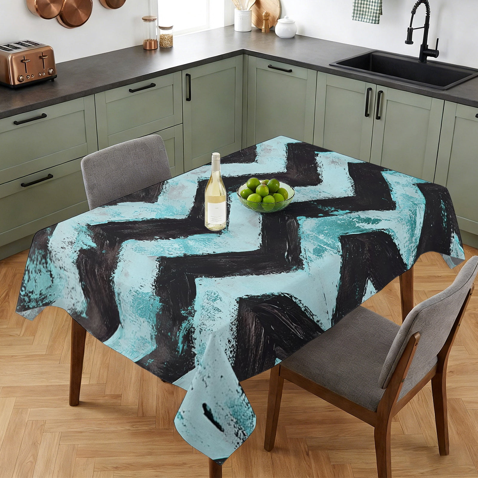 Abstract Teal Zigzag Striped Table Cloth 52x70in, Waterproof Rectangle ...