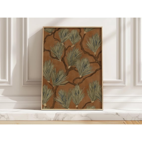 Abstract Terracotta Green Pine Branch Art Modern Minimalist Evergreen ...