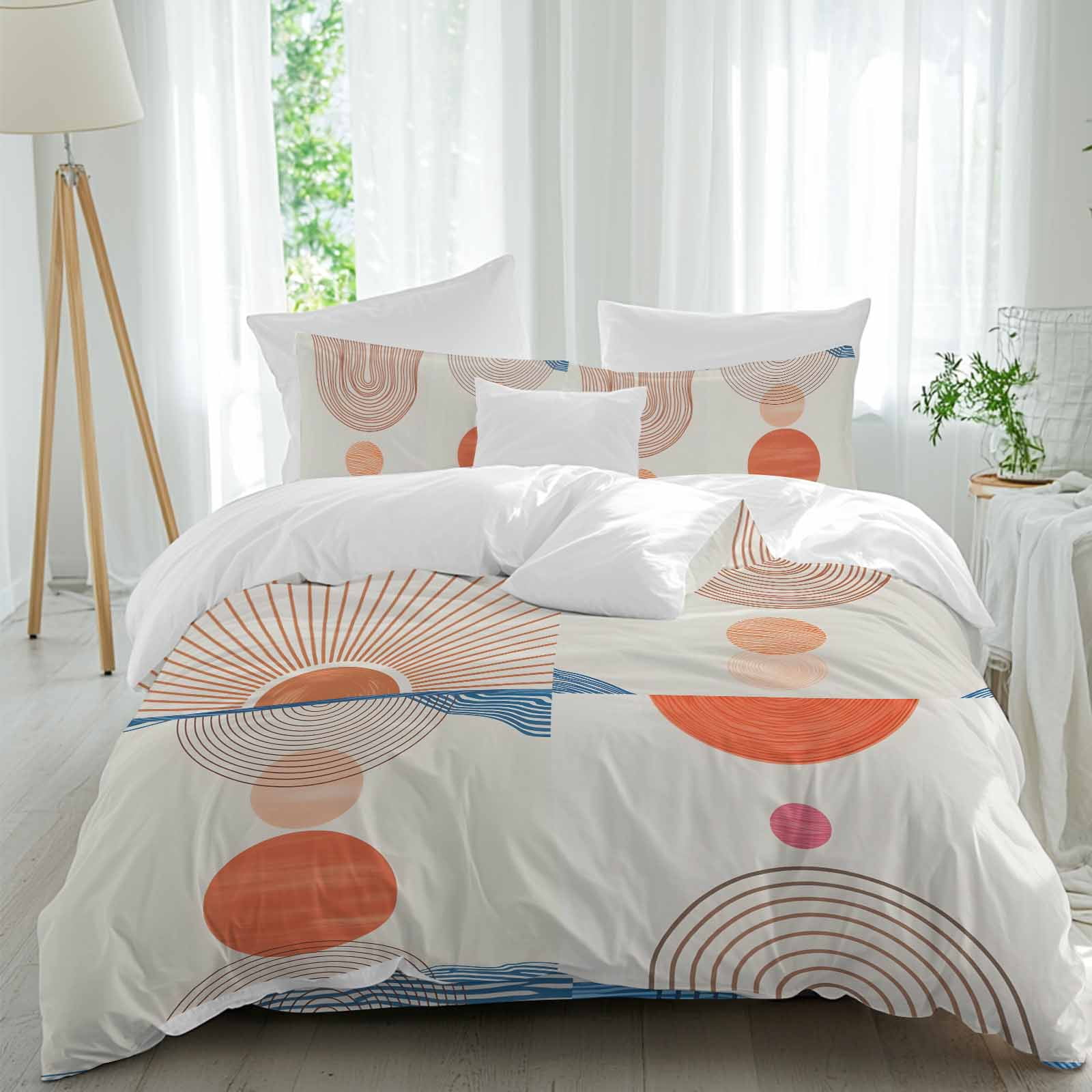 Abstract Terracotta Sun Curve Art California King Size Bed Set,Boho ...
