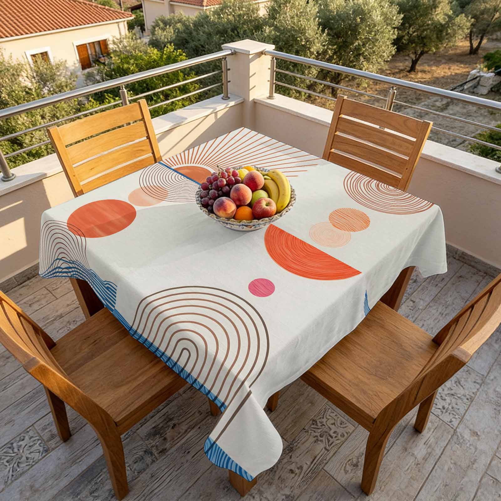 Abstract Terracotta Sun Curve Art Table Cloth 60x60in, Waterproof ...