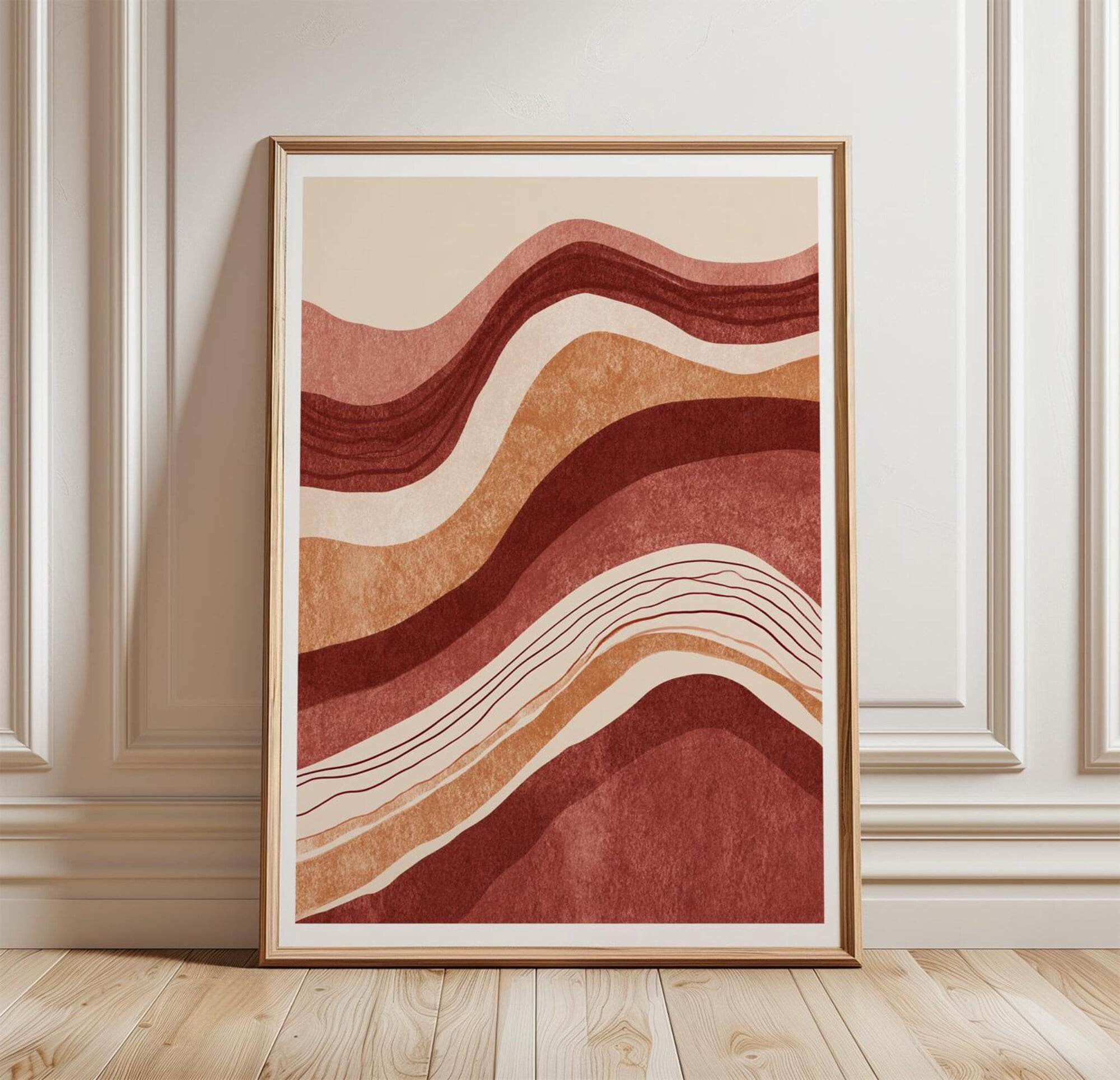 Abstract Terracotta Wave Poster Mid Century Modern Wall Art Retro ...