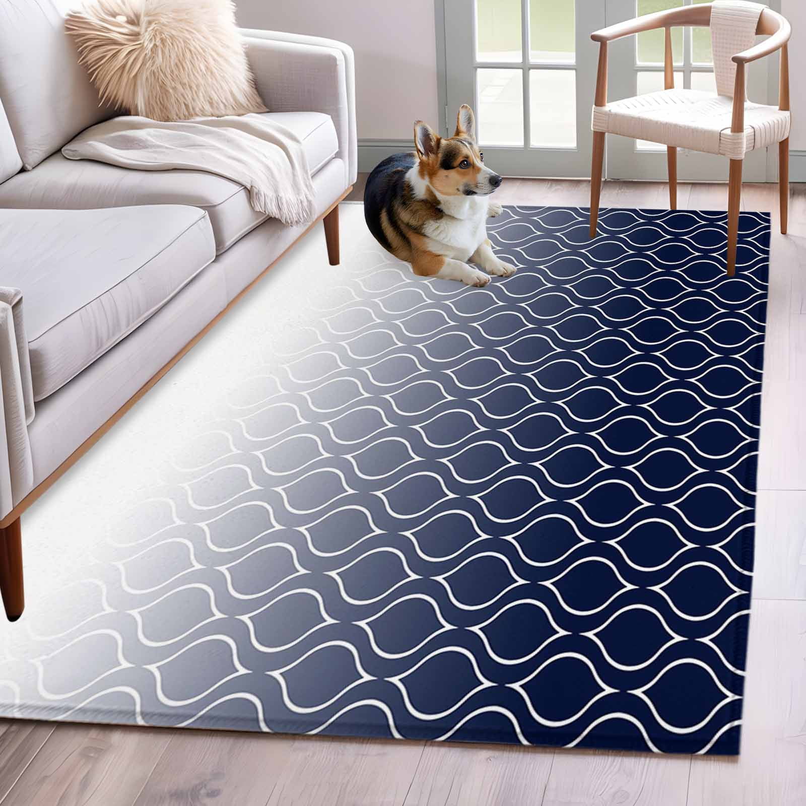 Abstract Texture Area Rugs 4x6 ft Classic Navy Blue Gradient Line ...