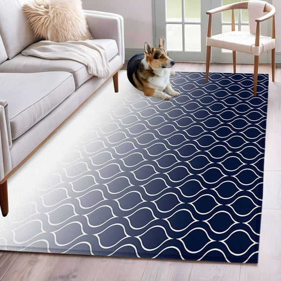 Abstract Texture Area Rugs 4x6 ft Classic Navy Blue Gradient Line ...