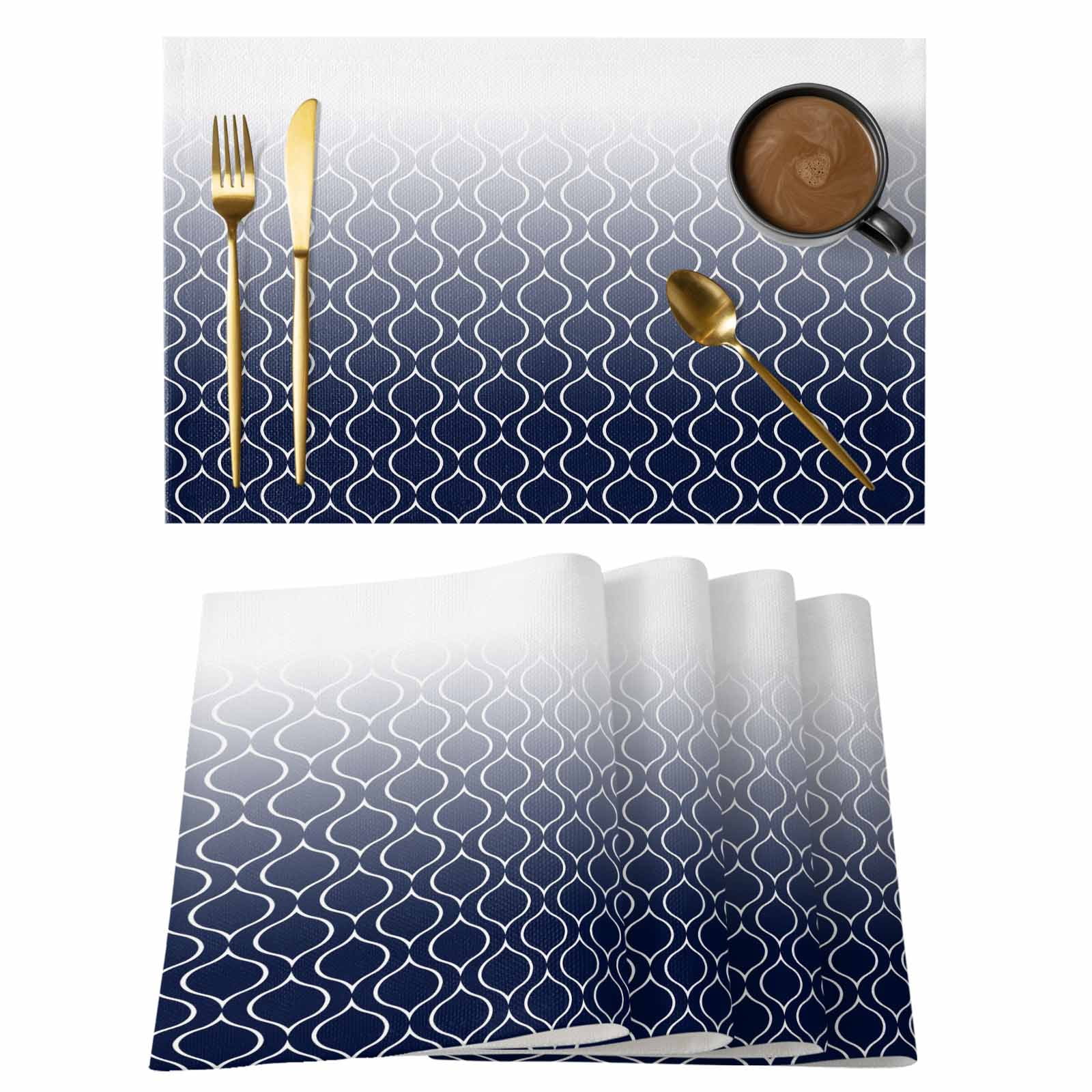 Abstract Texture Cotton Linen Placemats Set of 2, Classic Navy Blue ...