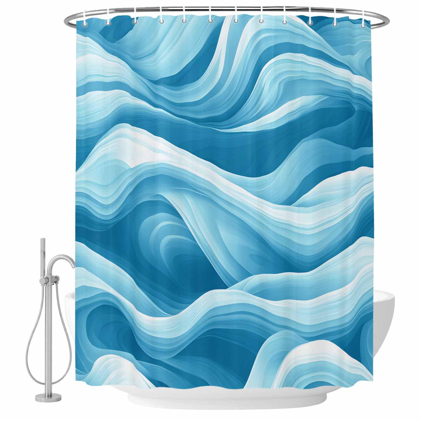 Abstract Texture Fabric Shower Curtain Blue Washable Shower Curtains ...