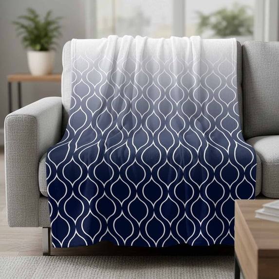 Abstract Texture Fleece Throw Blanket Classic Navy Blue Gradient Line ...