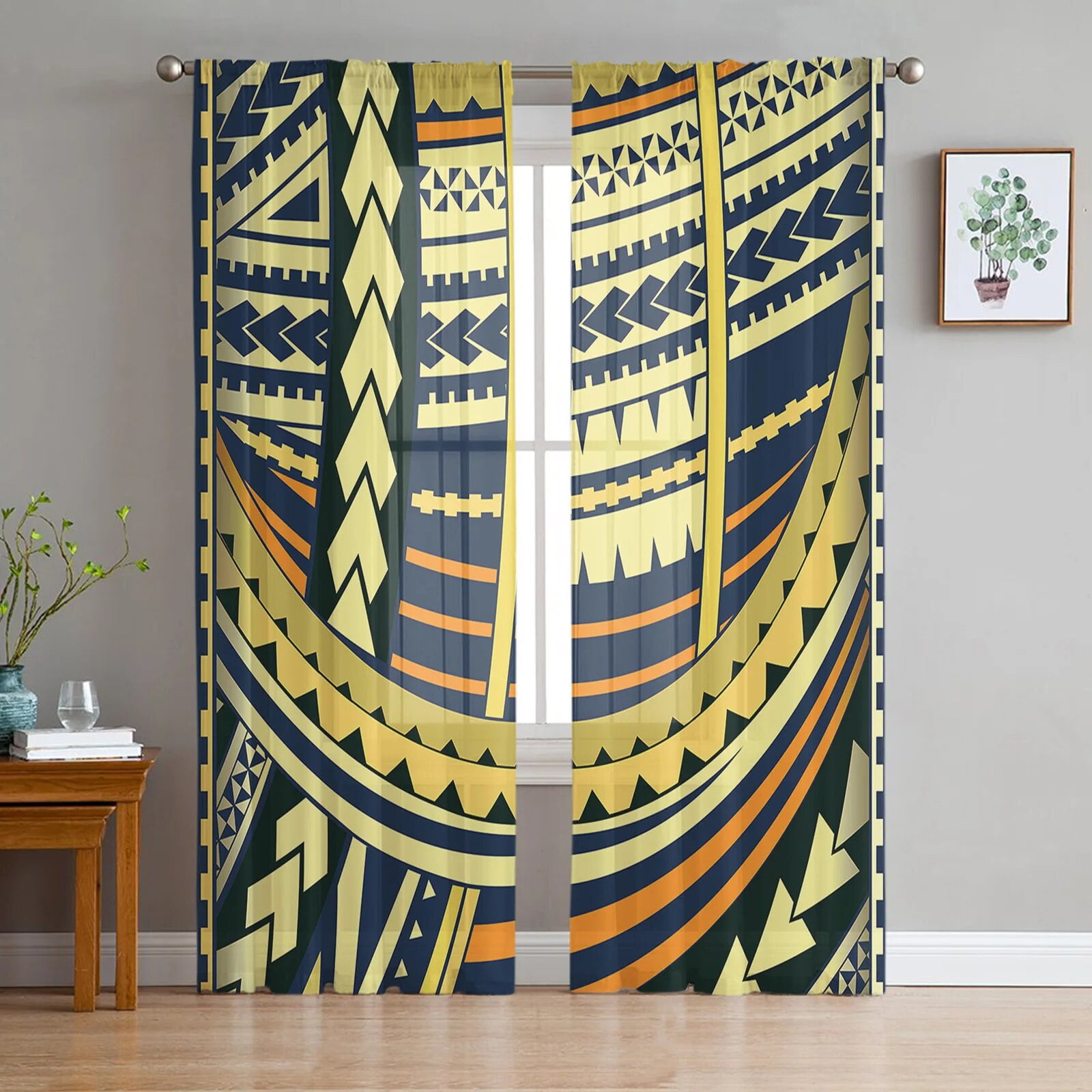 Abstract Texture Golden Chiffon Sheer Curtains For Living Room Bedroom ...