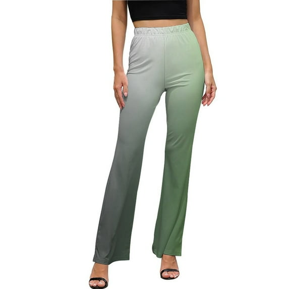Abstract Texture Green Grey Gradient High Waisted Casual Flared Trousers Summer Home Pants Gift ...