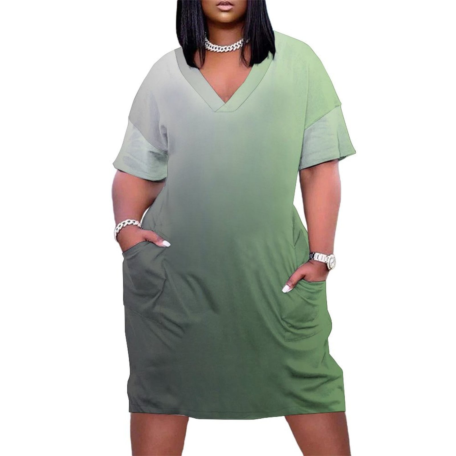 Abstract Texture Green Grey Gradient Loose Pocket Dress Dresses Summer ...