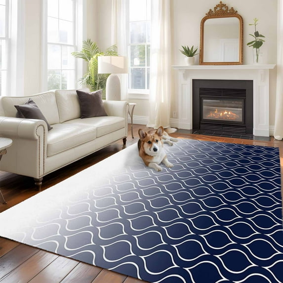 Abstract Texture Large Area Rugs 5x8 ft Classic Navy Blue Gradient Line ...
