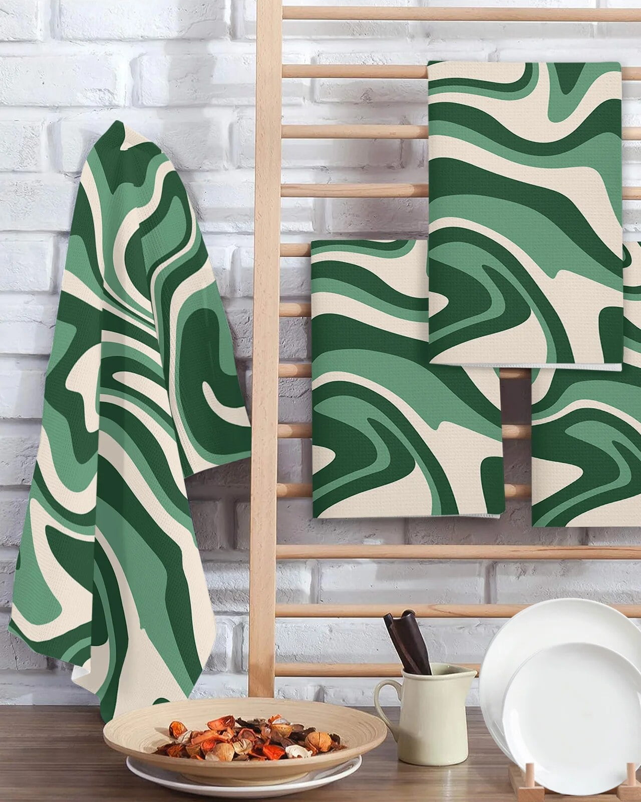 Abstract Texture Of Green Fluid Art 30*30cm Waffle Microfiber Kitchen ...