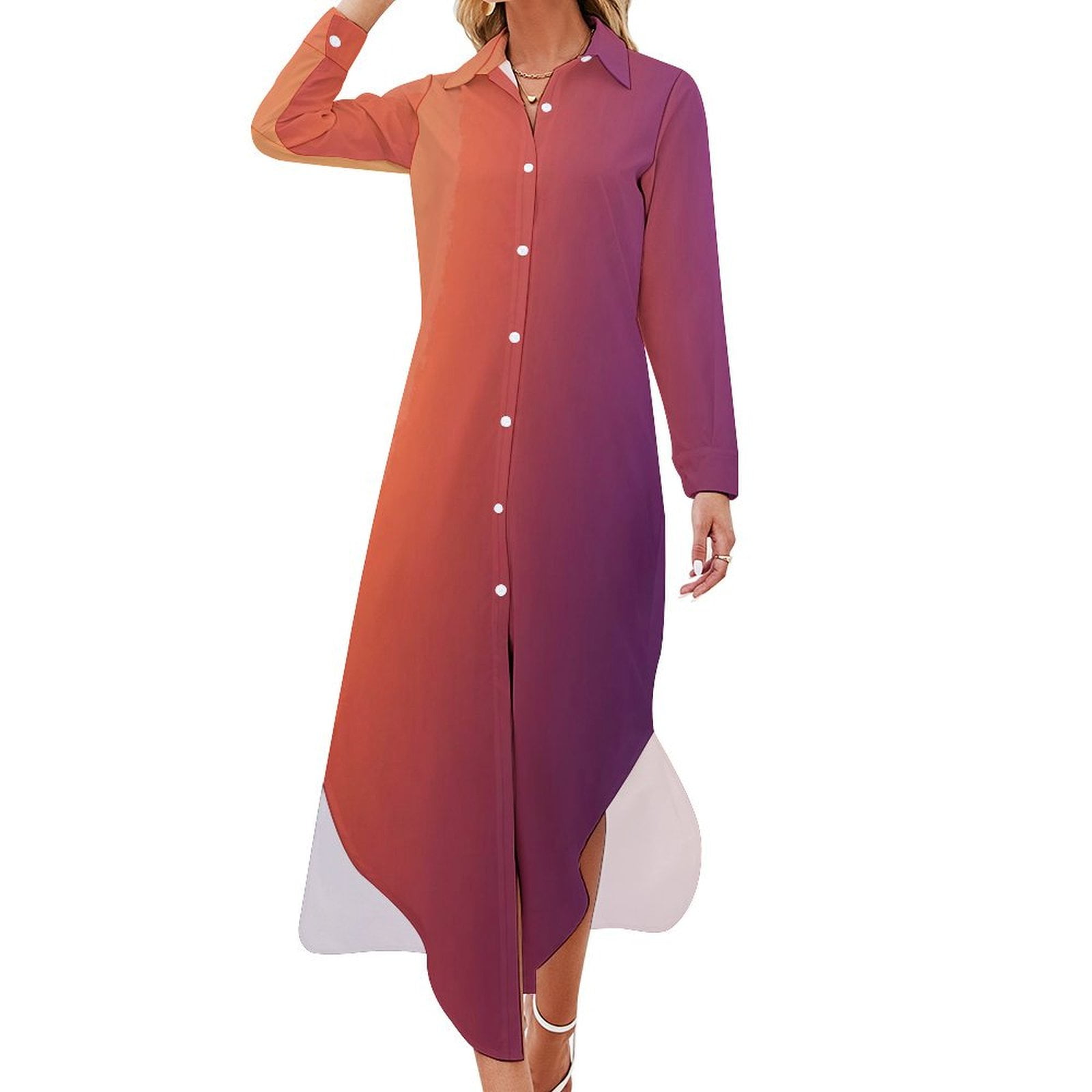 Abstract Texture Orange Purple Gradient Shirt Dress Long Sleeve Street ...