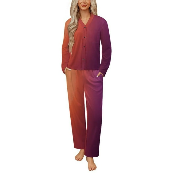 Abstract Texture Orange Purple Gradient Womens Pyjamas Set Button Up ...