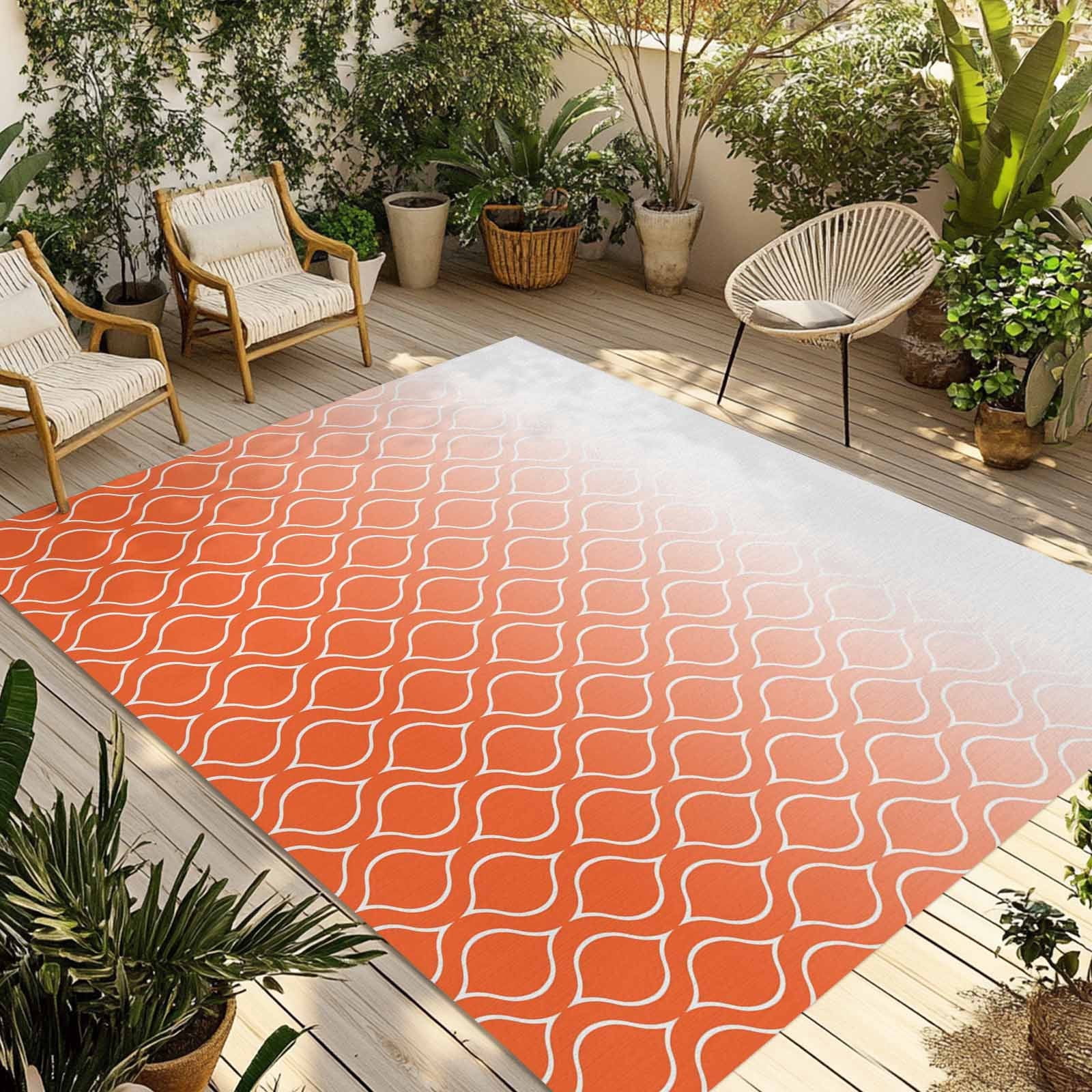 Abstract Texture Outdoor Rug, Classic Orange Gradient Line Non-Slip ...