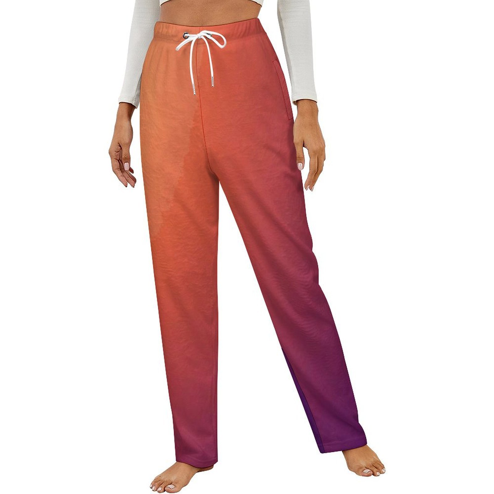 Abstract Texture Purple Orange Gradient Winter Female Pants Flannel ...