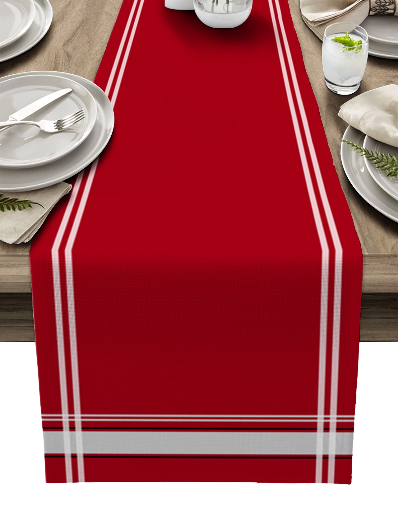 Abstract Texture Red Lines Linen Table Runners Wedding r Home Kitchen ...