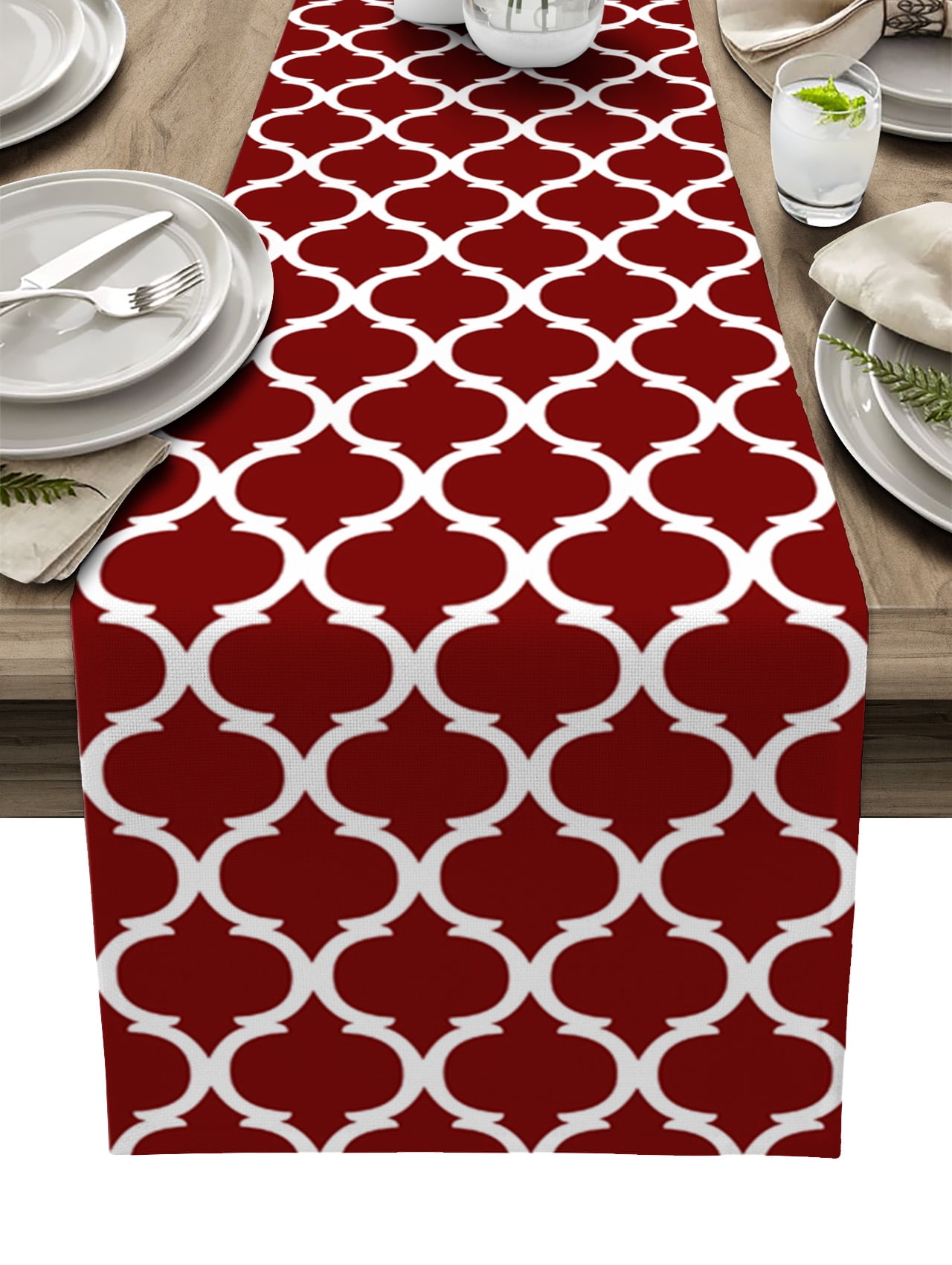 Abstract Texture Red Lines Linen Table Runners Wedding r Home Kitchen ...