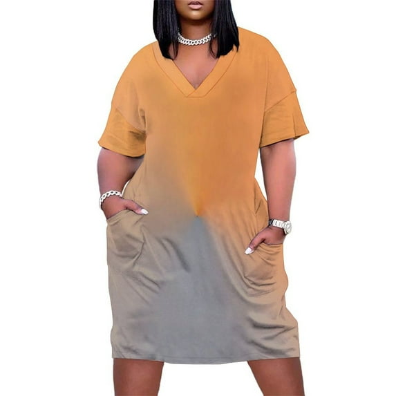 Abstract Texture Strange Art Geometric Orange Grey Loose Pocket Dress ...