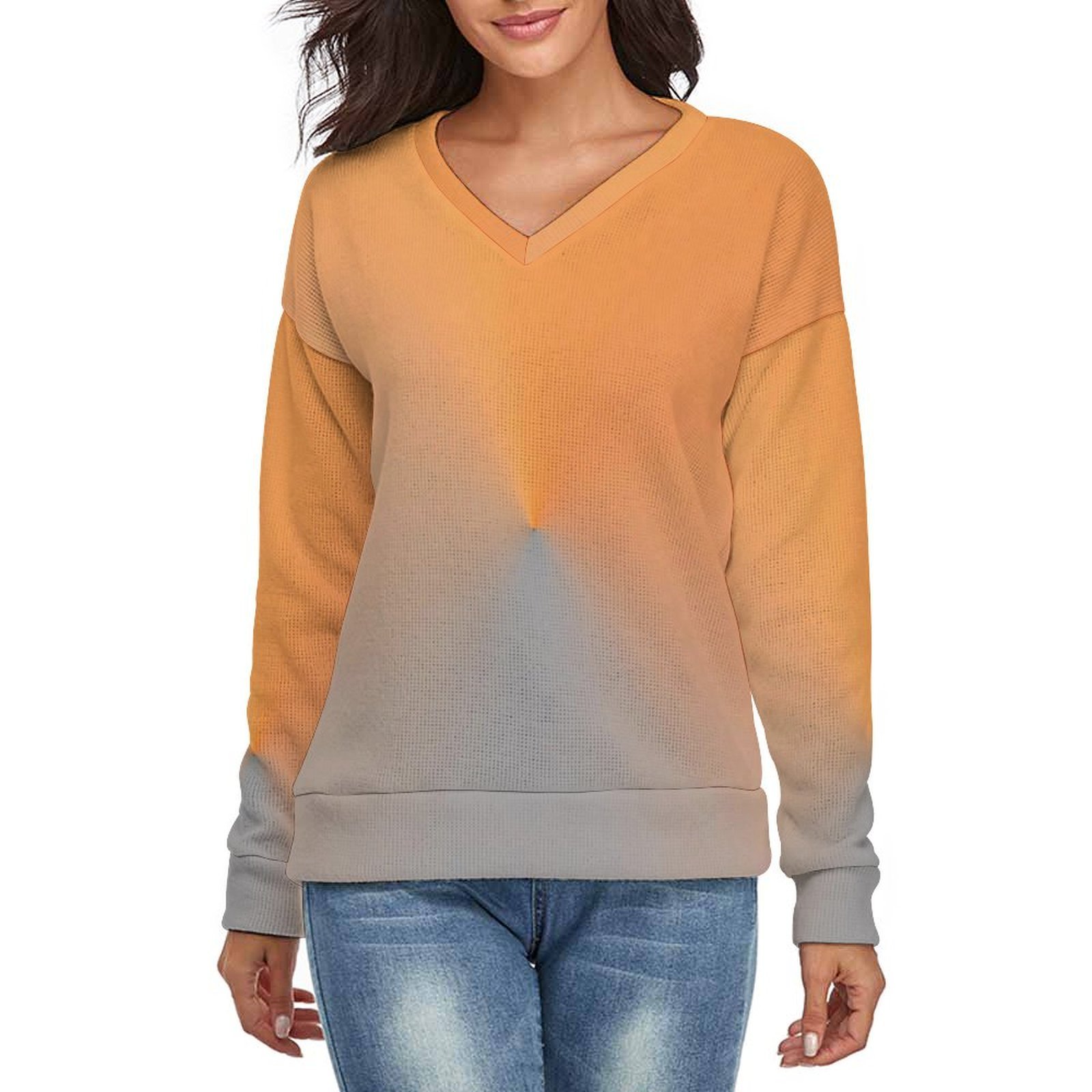 Abstract Texture Strange Art Geometric Orange Grey V-neck Sweater ...