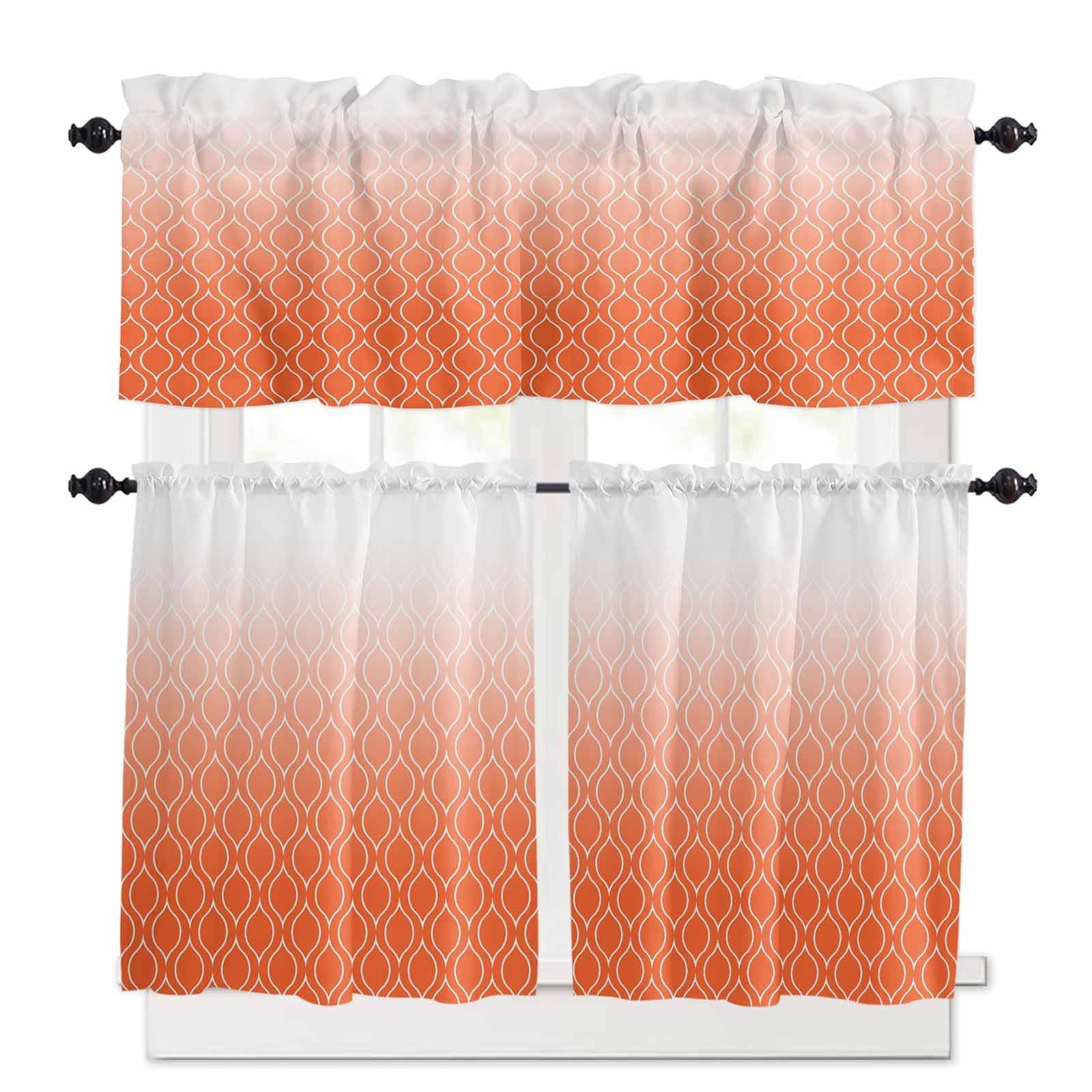 Abstract Texture Window Curtains Valance Set of 3 Classic Orange ...