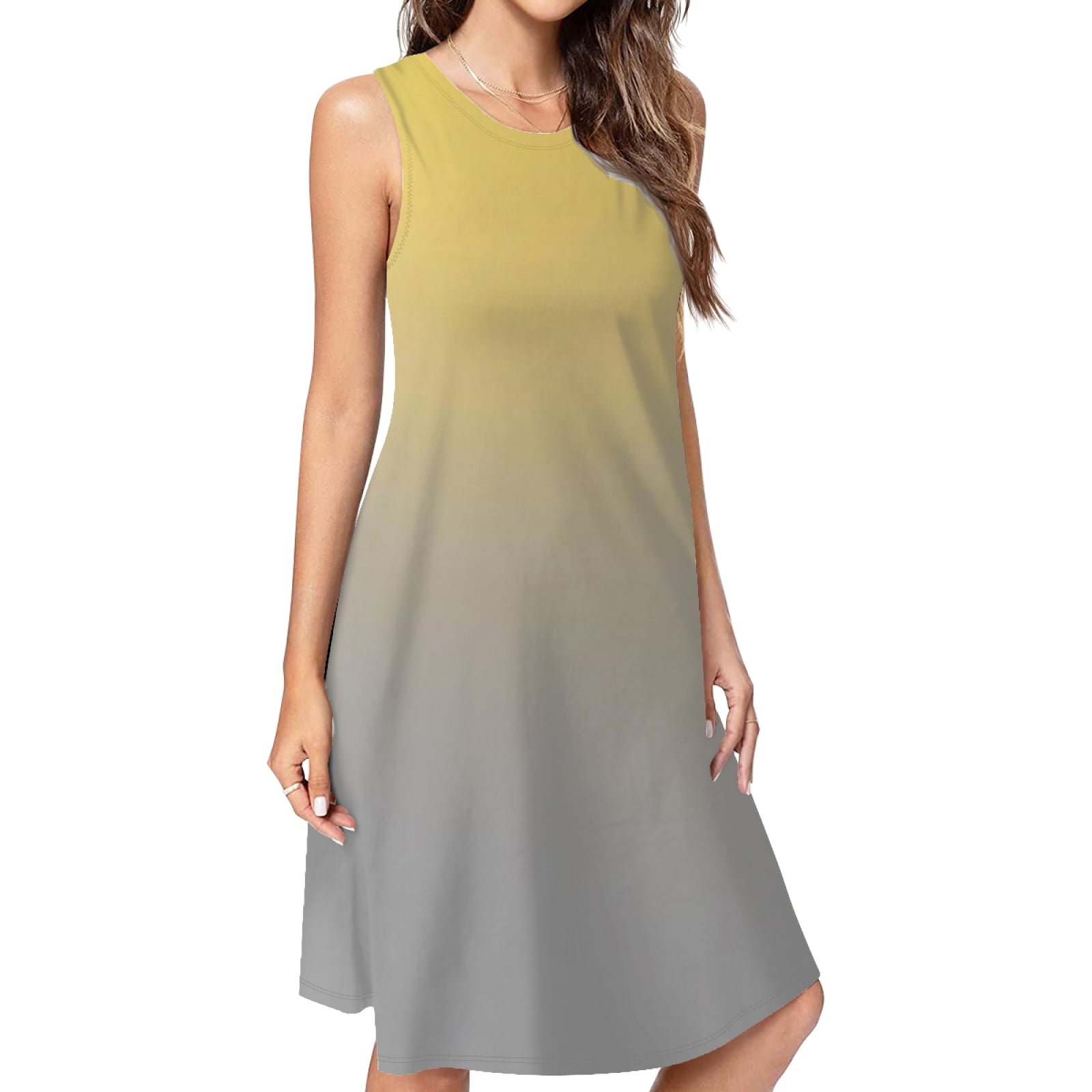 Abstract Texture Yellow Grey Gradient Dress Loose Women'S Dress Beach Dresses With Pockets ...