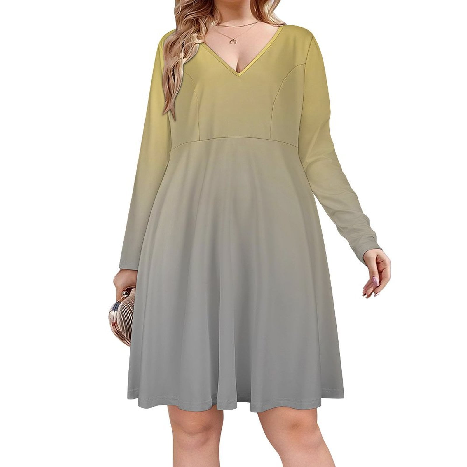 Abstract Texture Yellow Grey Gradient Long Sleeve Dresses For Women ...