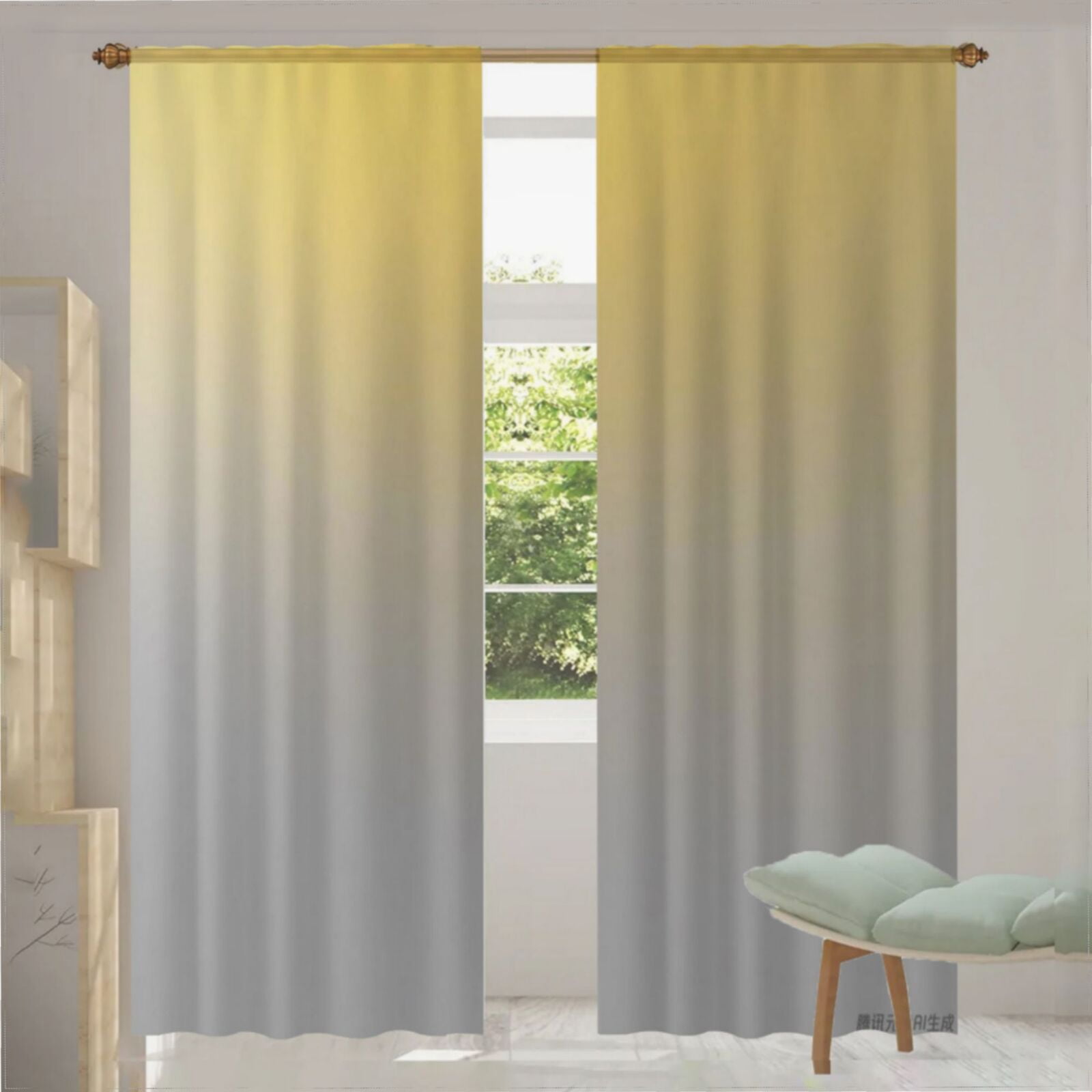 Abstract Texture Yellow Grey Gradient Tulle Sheer Window Curtains For ...
