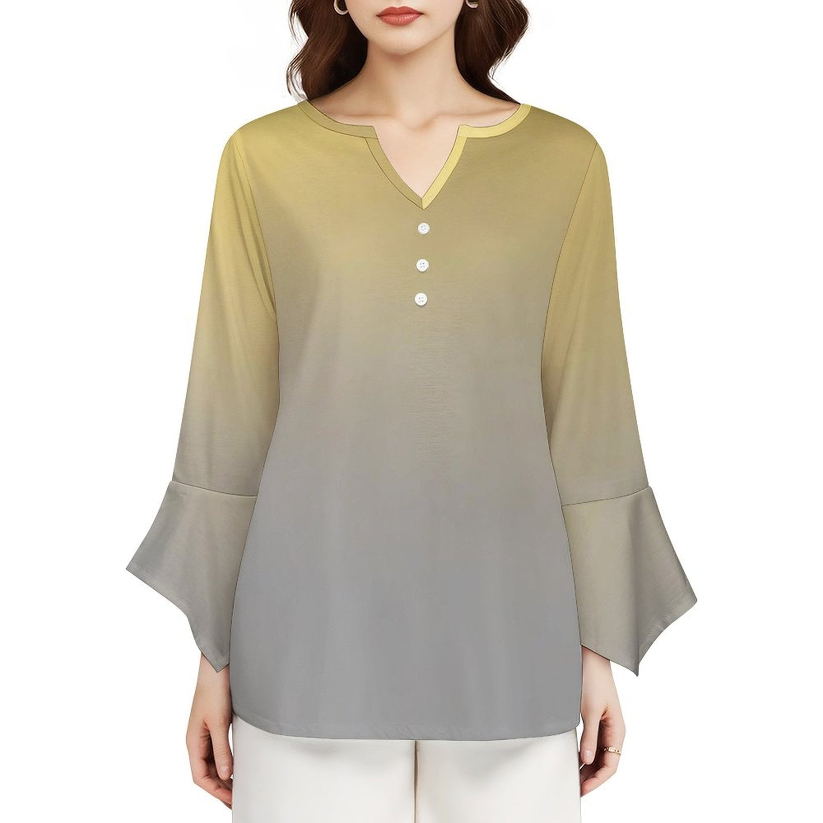 Abstract Texture Yellow Grey Gradient Women's Long Sleeve Loose T ...