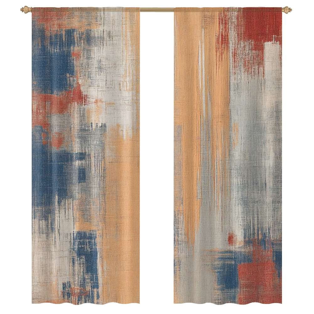 Abstract Textured Brushstrokes Painting Modern Tulle Window Curtains ...