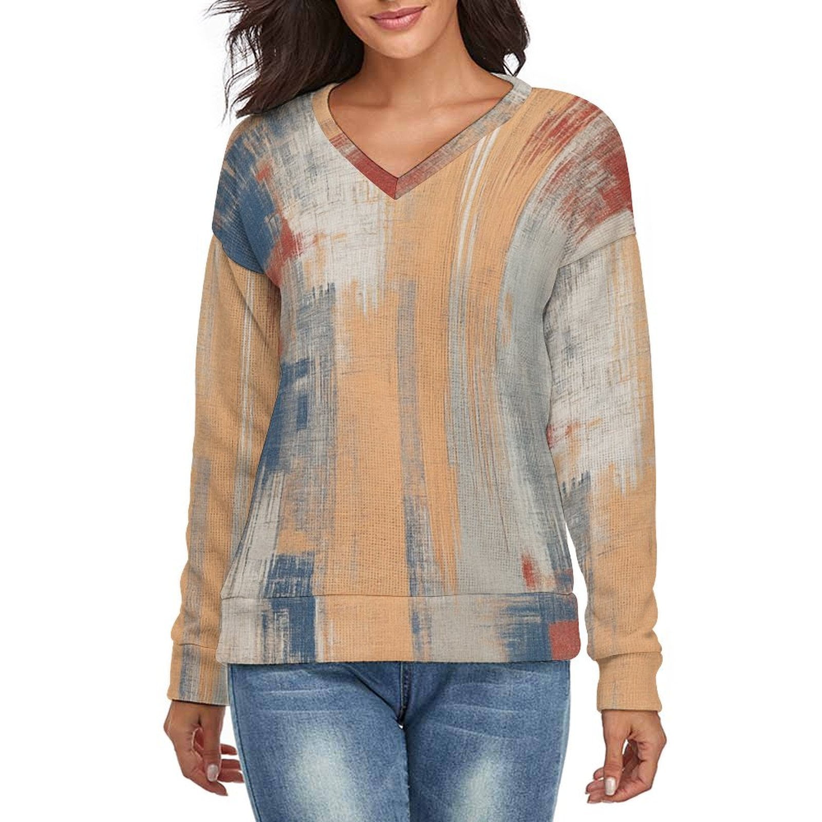 Abstract Textured Brushstrokes Painting V-neck Sweater Winter Clothes ...