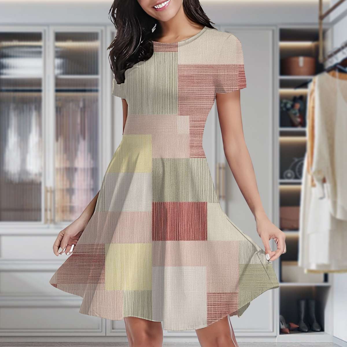 Abstract Textured Geometric Pattern Women's Classic Swing Skater Dress ...