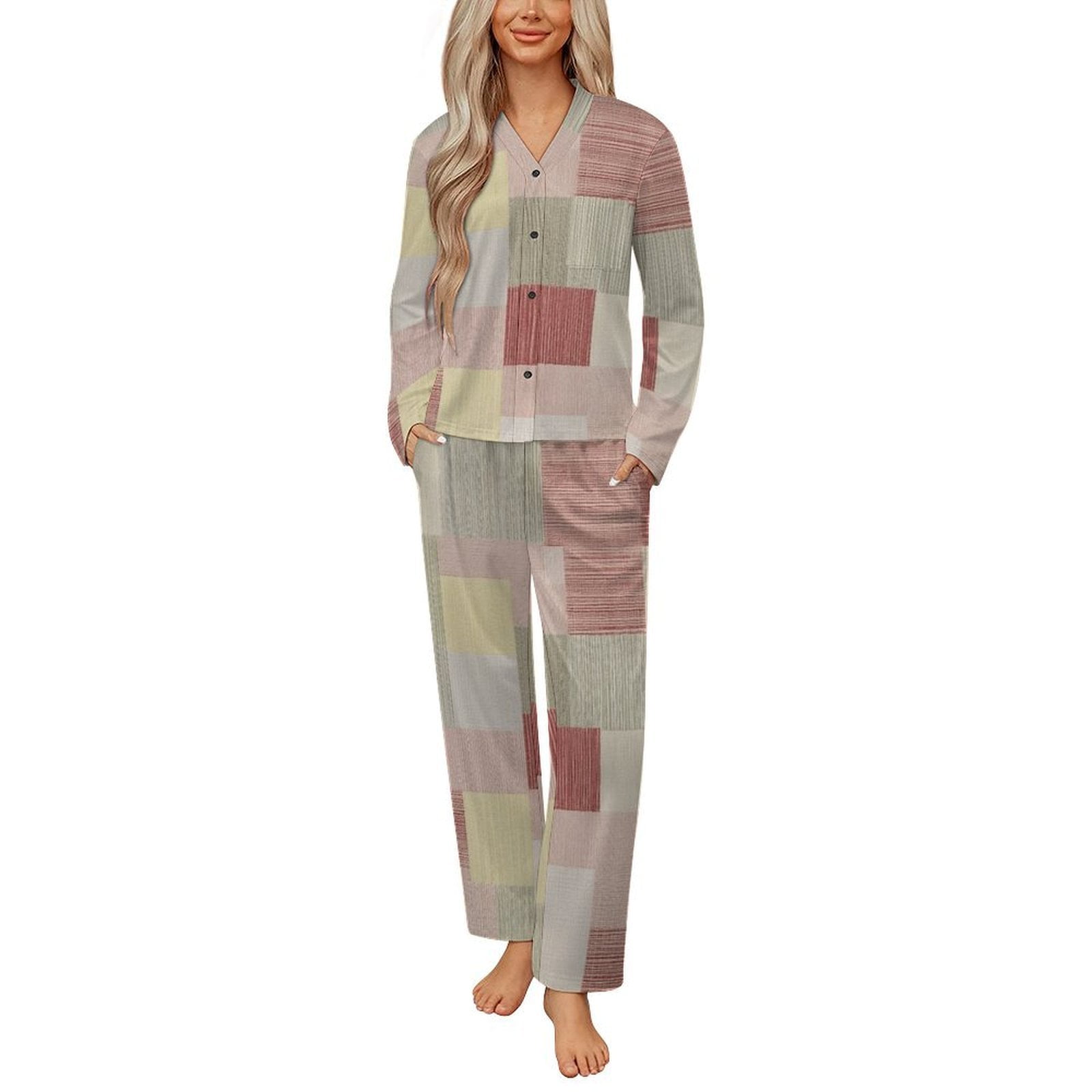 Abstract Textured Geometric Pattern Womens Pyjamas Set Button Up ...