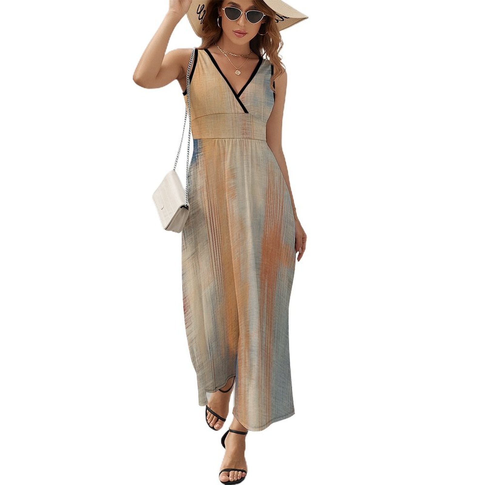 Abstract Textured Muted Colors Dress Fashion Boho Beach Long Dresses ...
