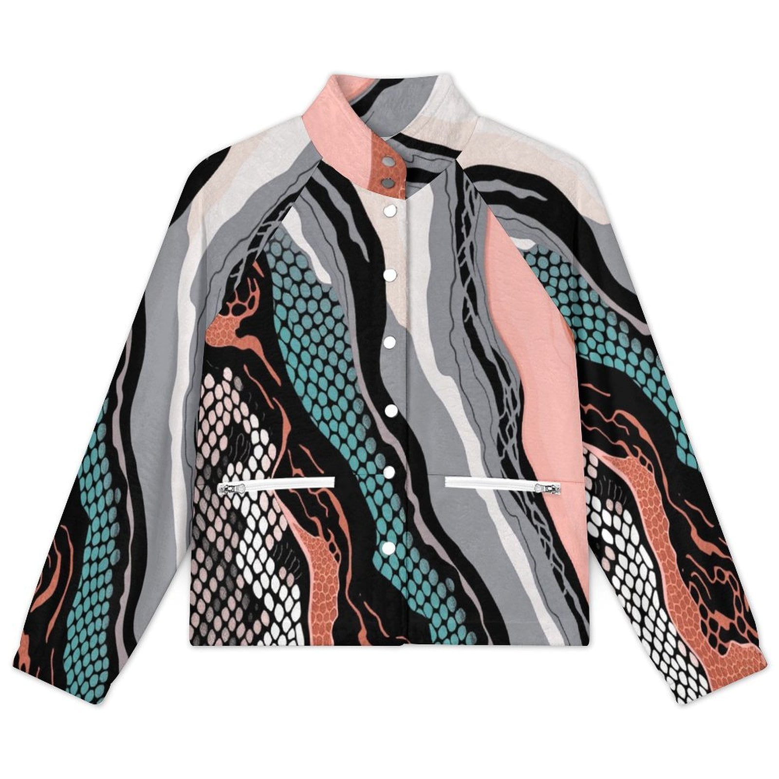 Abstract Textured Pattern Fall Winter Women Jacket Stand Collar Thick ...