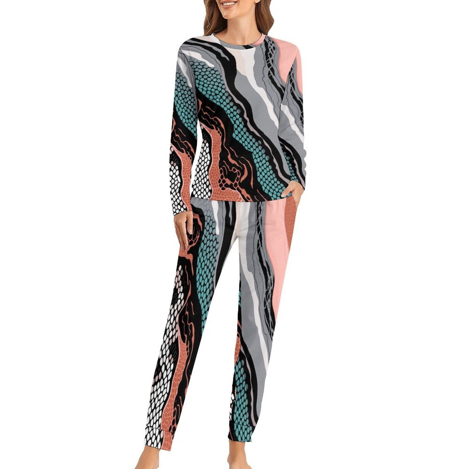 Abstract Textured Pattern Pajamas 2 Pieces Pajama Sets Woman Long ...